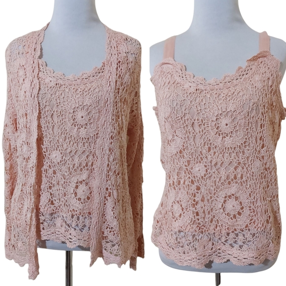 Marisol | Sweaters | Vintage 9s Marisol Pink Peach Crochet Scalloped ...